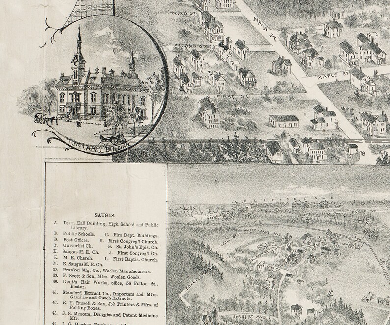 1896 Map of Saugus, Massachusetts - Etsy