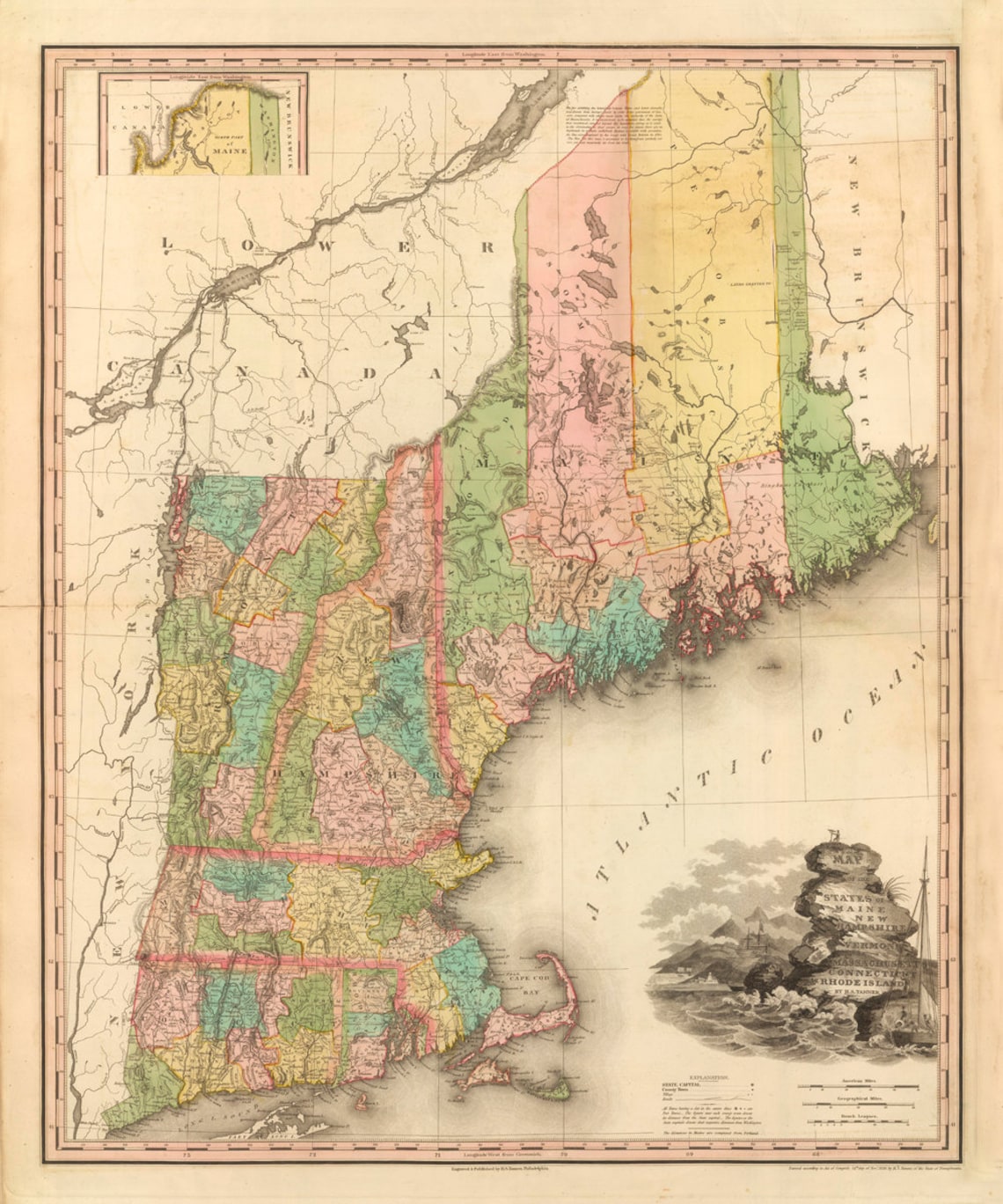 1833 Map of New England - Etsy