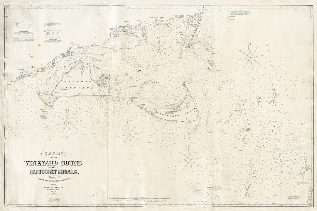 1874 Nautical Chart of Vineyard Sound and Nantucket Shoals - Etsy