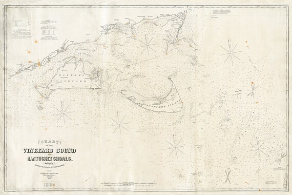 1874 Nautical Chart of Vineyard Sound and Nantucket Shoals - Etsy