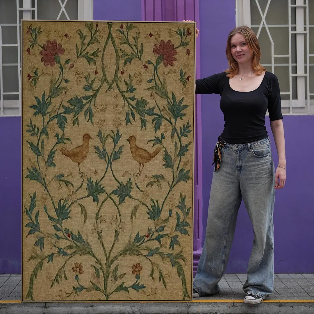 Hand-painted Chinoiserie Birds & Flowers Tapestry, Asian Wall Art - Etsy