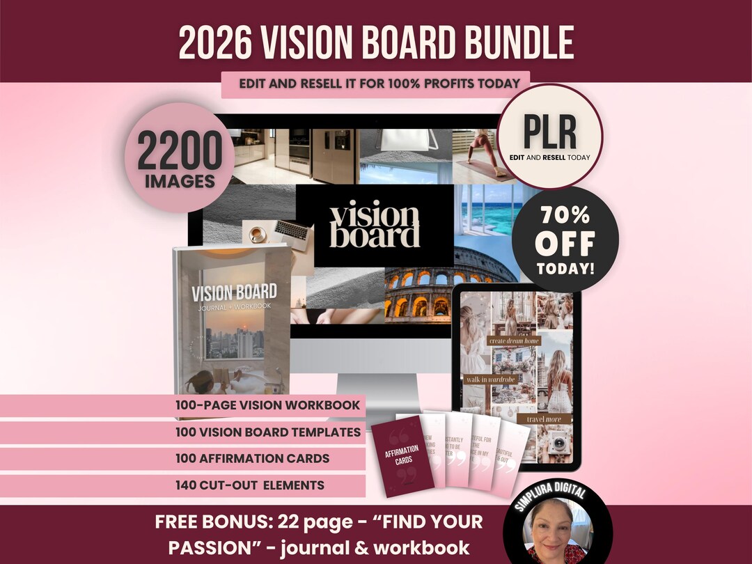 2026 Digital Vision Board Mega Bundle Editable Canva Templates PLR ...