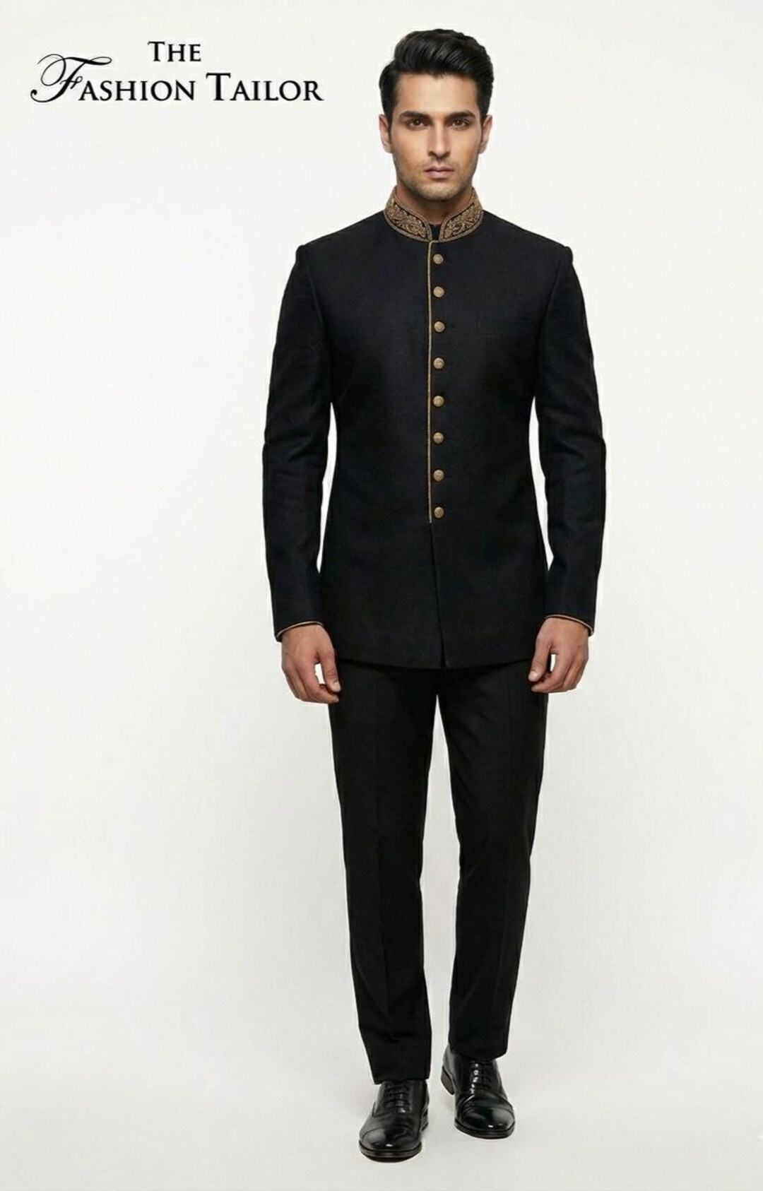 Black Jodhpuri Suit for Men With Embroidered Collar – Rajasthani Design ...