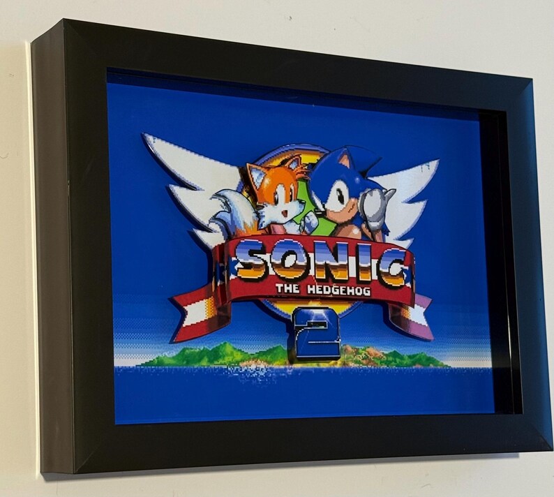 Sonic the Hedgehog 2 Title Screen Sega Megadrive 3D Framed Art Shadow ...