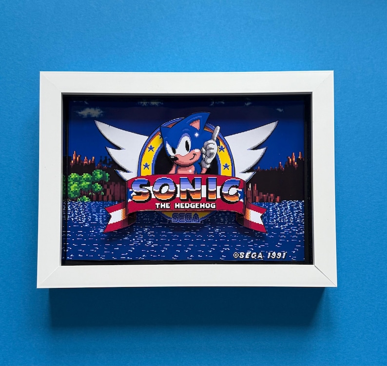 Sonic the Hedgehog Title Screen Sega Megadrive 3D Framed Art Shadow Box ...