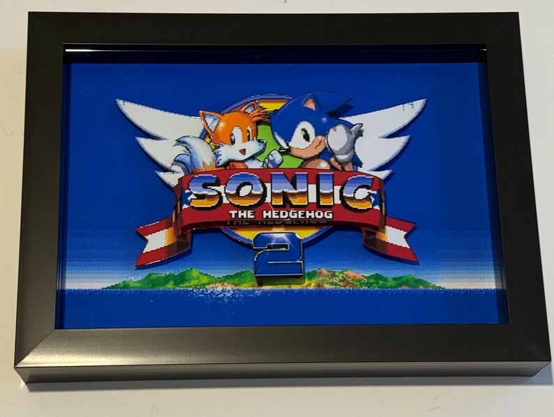 Sonic the Hedgehog 2 Title Screen Sega Megadrive 3D Framed Art Shadow ...