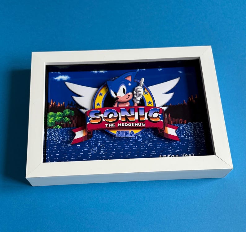 Sonic the Hedgehog Title Screen Sega Megadrive 3D Framed Art Shadow Box ...