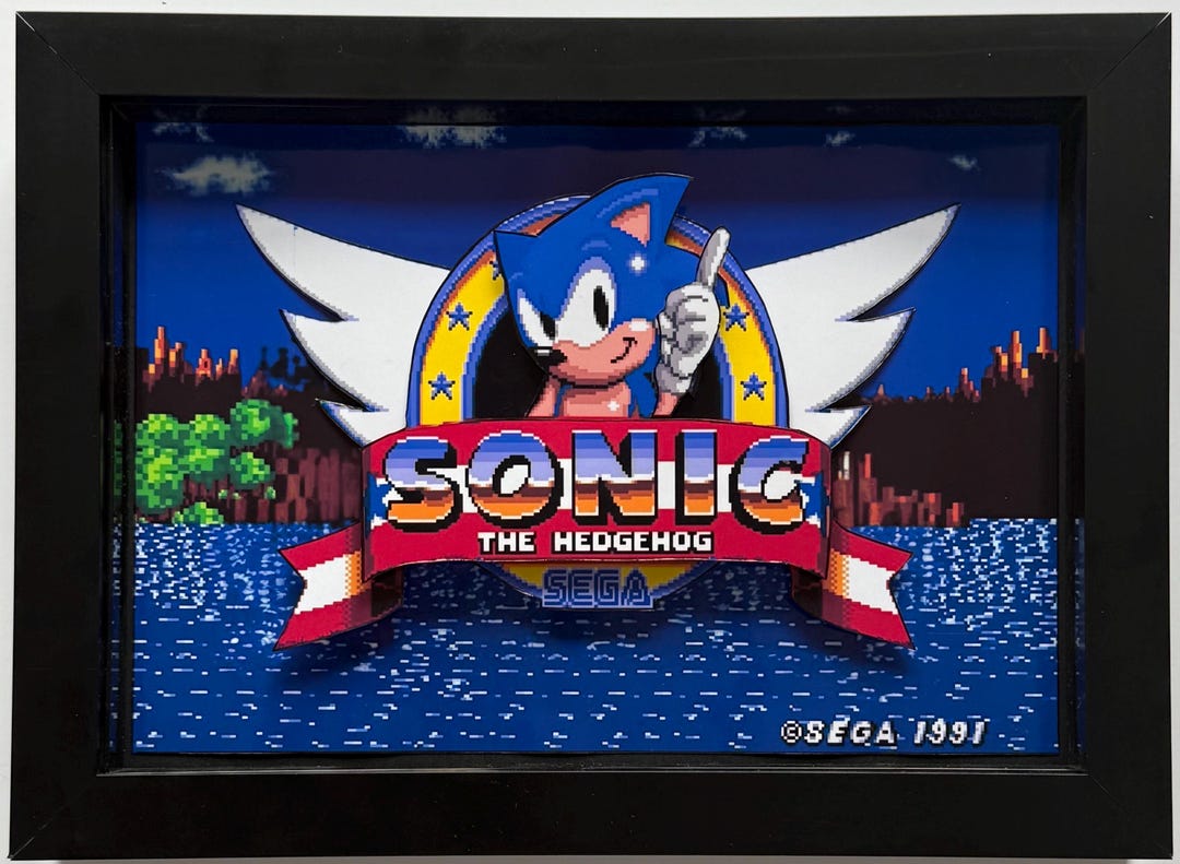 Sonic the Hedgehog Title Screen Sega Megadrive 3D Framed Art Shadow Box ...