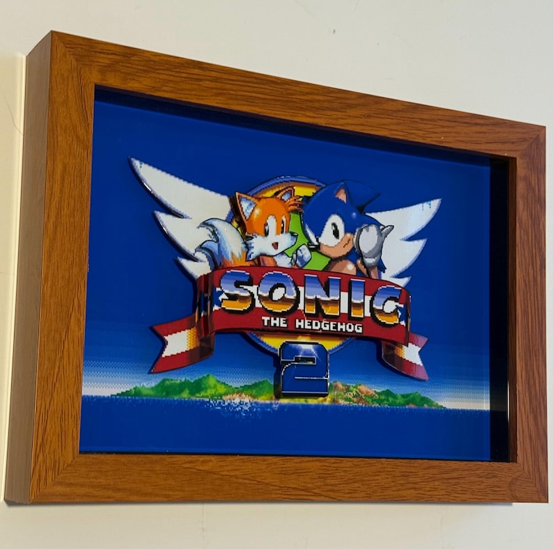 Sonic the Hedgehog 2 Title Screen Sega Megadrive 3D Framed Art Shadow ...