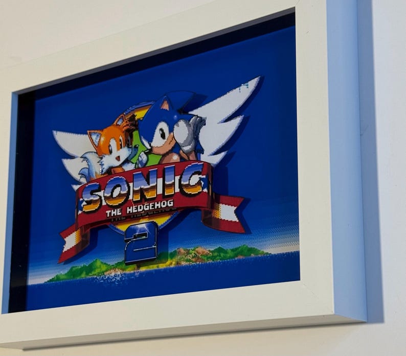 Sonic the Hedgehog 2 Title Screen Sega Megadrive 3D Framed Art Shadow ...