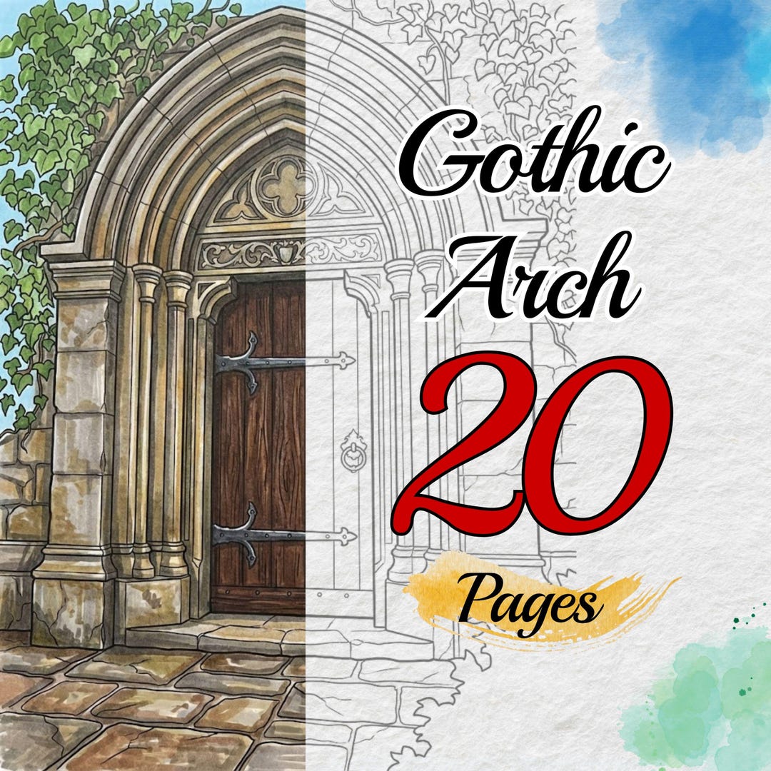 Gothic Architecture Coloring Pages Printable Cathedral Arches Gargoyles ...
