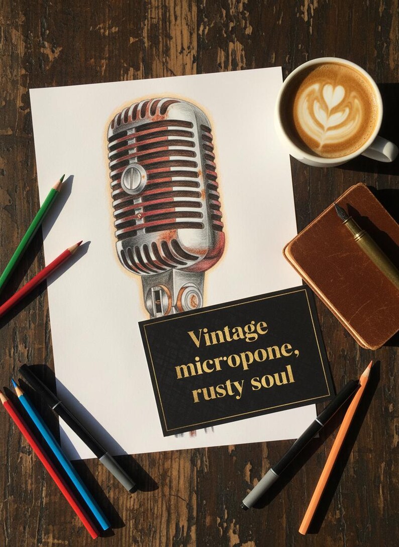 Retro Vintage Microphone Coloring Page Adult Music Relaxation Digital ...