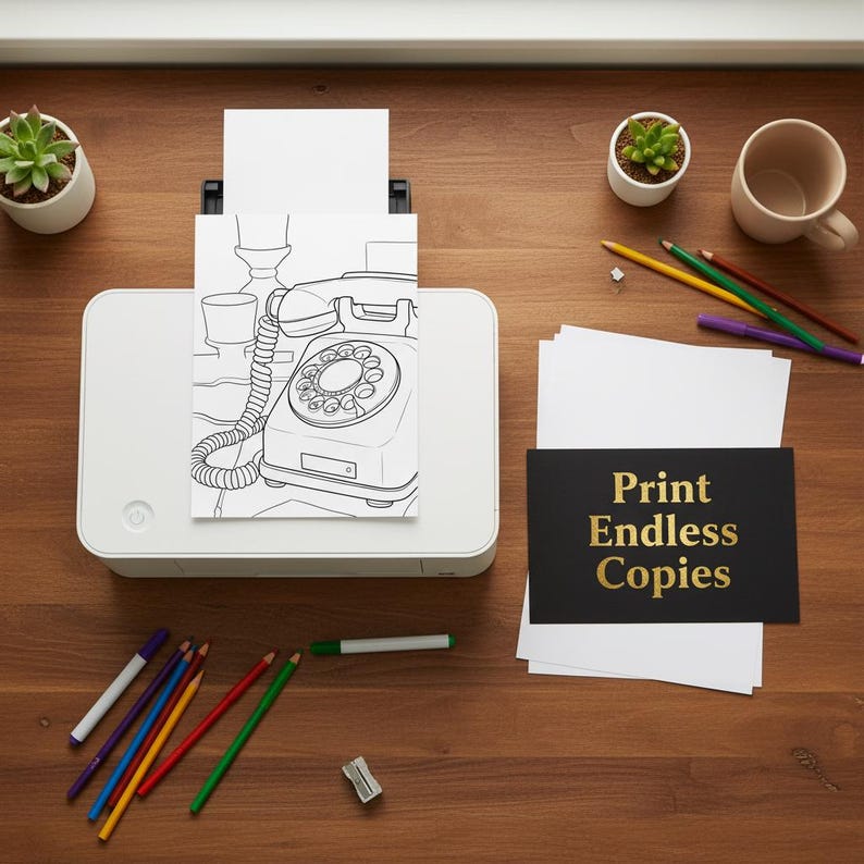 Vintage Rotary Phone Coloring Page, Detailed Nostalgic Art (PNG & PDF ...