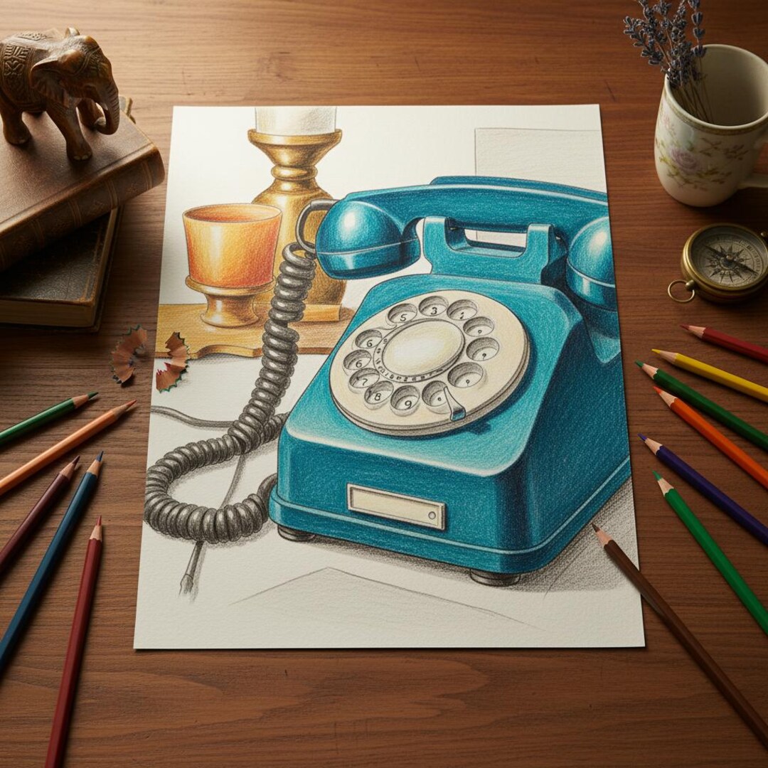 Vintage Rotary Phone Coloring Page, Detailed Nostalgic Art (PNG & PDF ...
