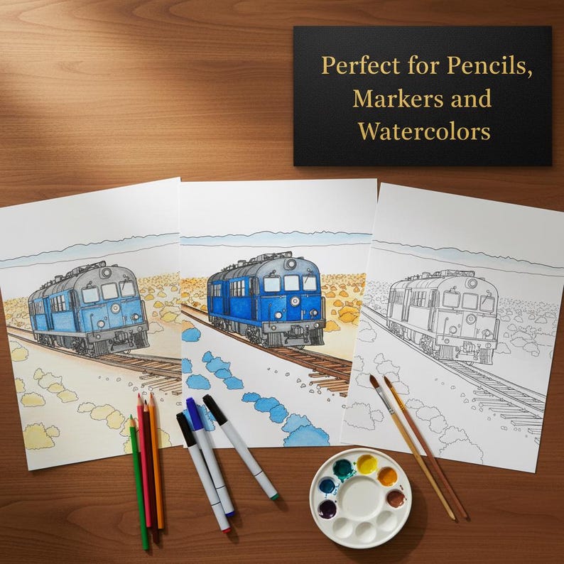 Detailed Vintage Train Locomotive Coloring Page Adult Stress Relief ...