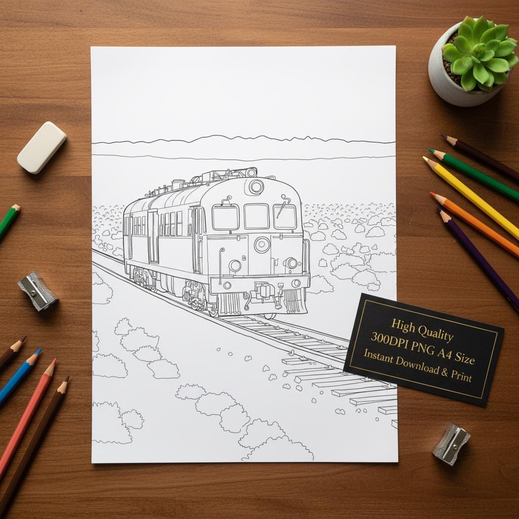 Detailed Vintage Train Locomotive Coloring Page Adult Stress Relief ...