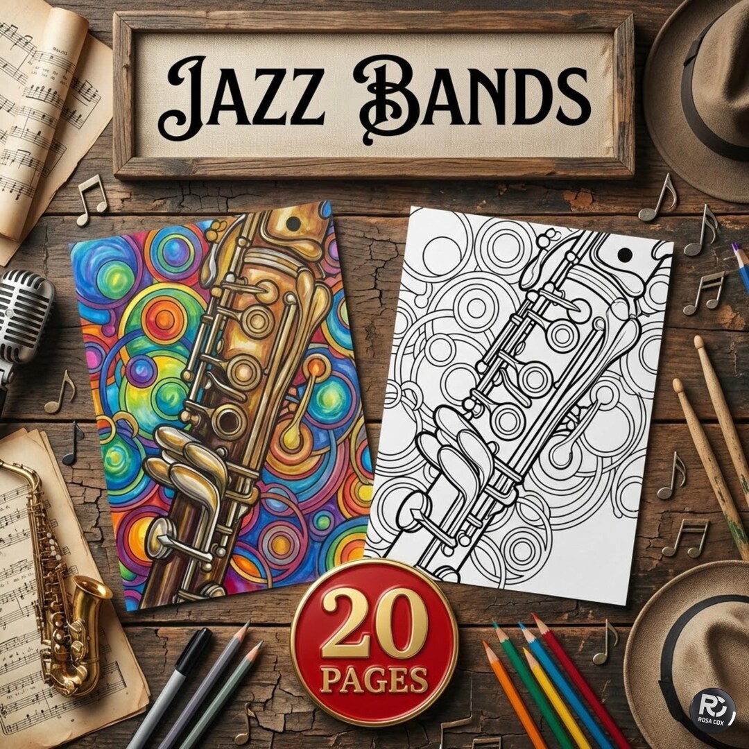 Jazz Band Coloring Pages Digital Download, Musician Silhouette Art for ...