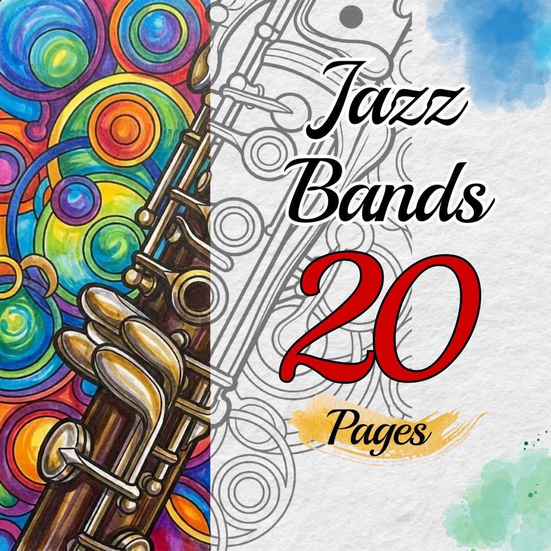 Jazz Band Coloring Pages Digital Download, Musician Silhouette Art for ...
