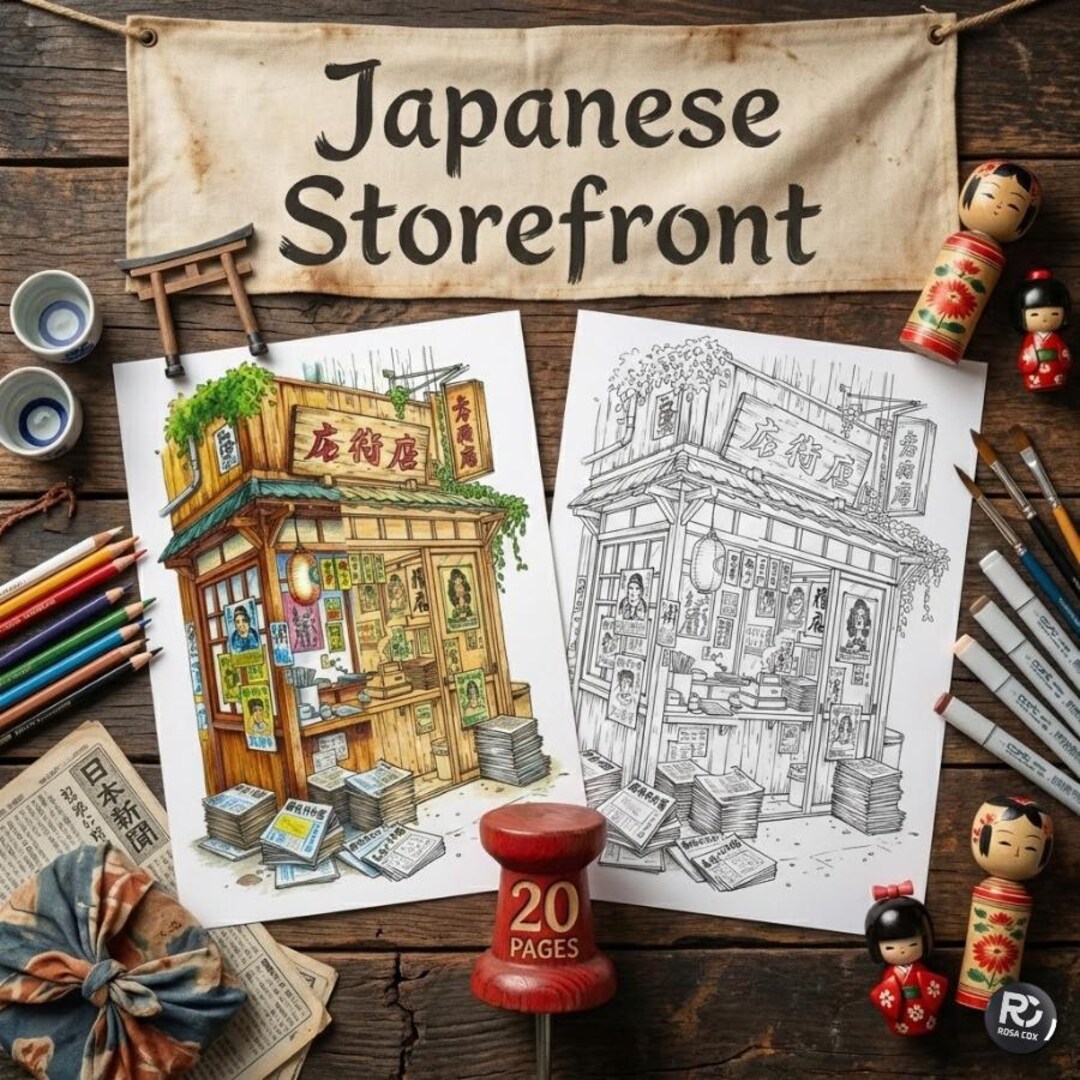 Japanese Storefront Coloring Book | Urban Sketch Pages - Printable PDF ...