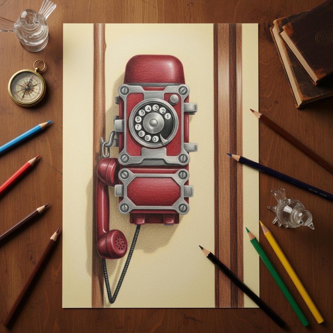 Steampunk Rotary Telephone Coloring Page, Vintage Mechanical Art (PNG ...
