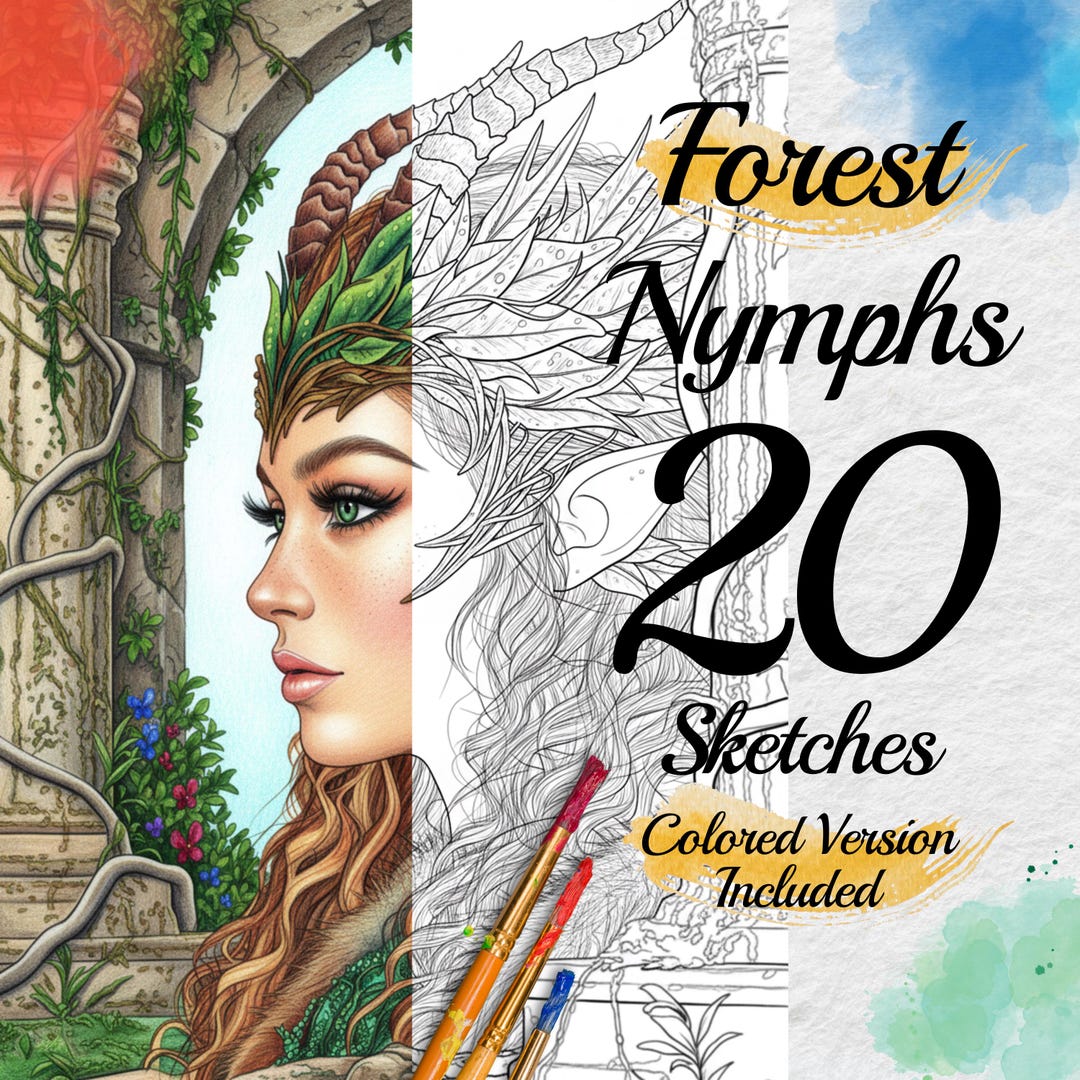 20 Forest Nymph Coloring Pages Adult Coloring Book Printable Wood Elf ...