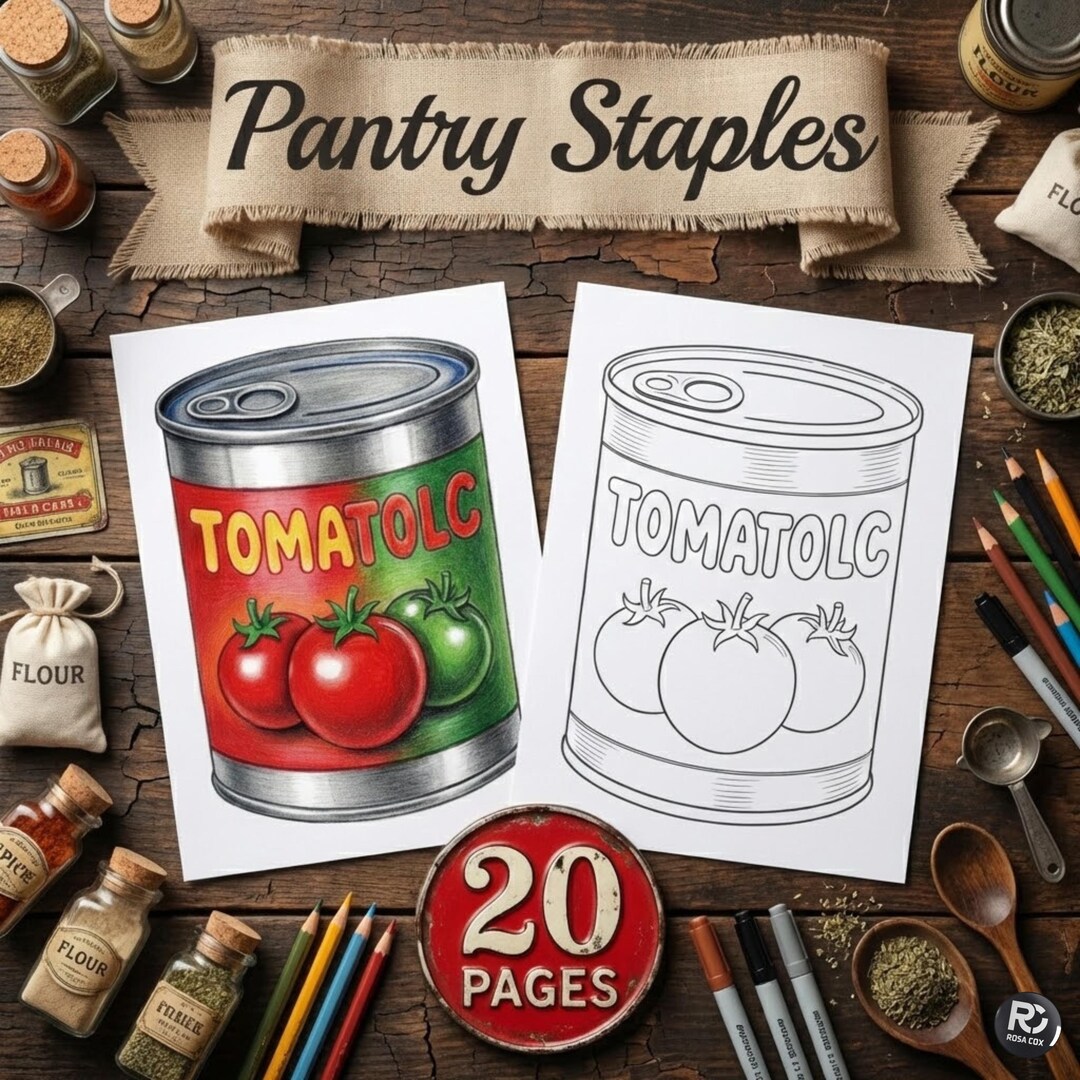 Pantry Staples Coloring Pages Bundle Printable Food Coloring Book 20 ...