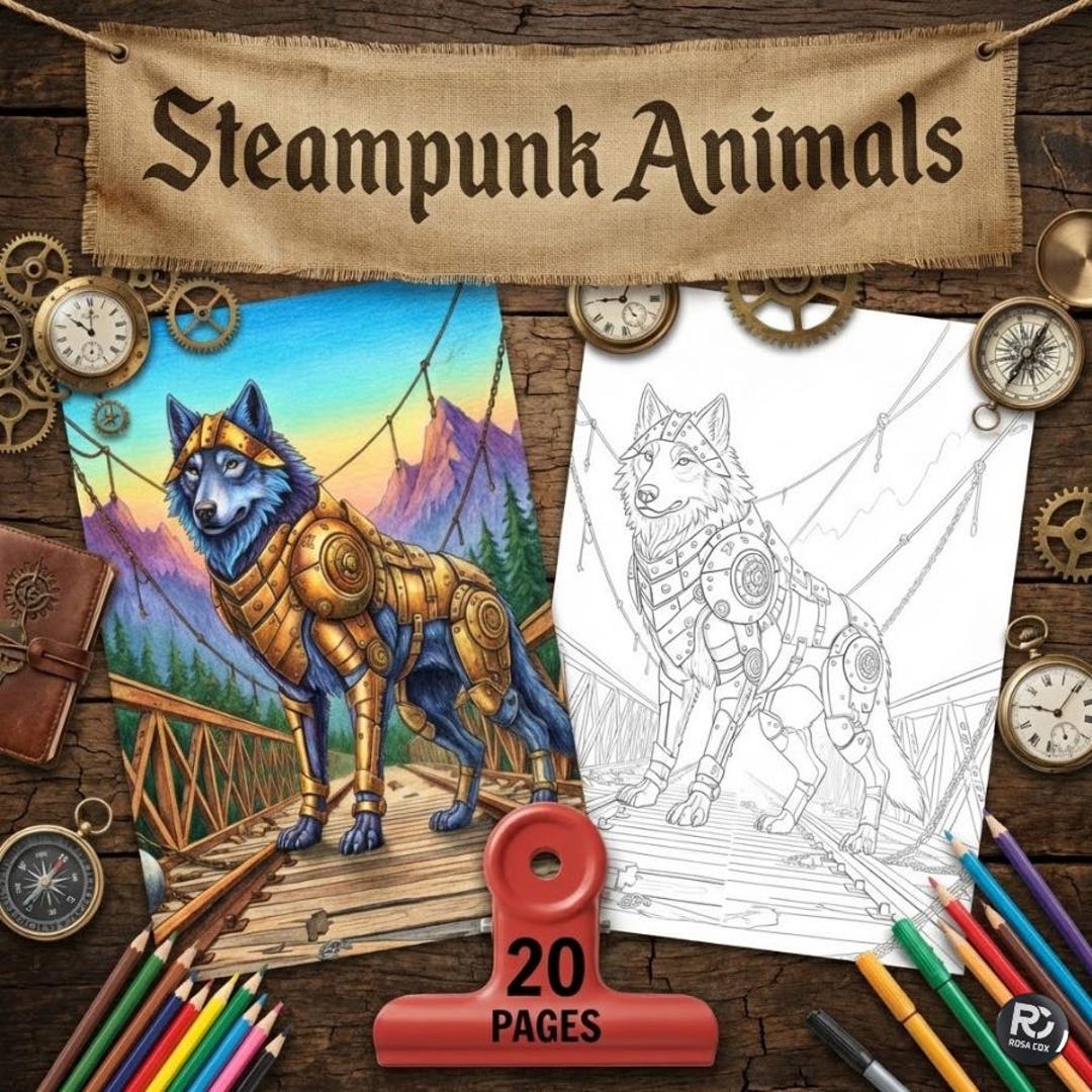 Steampunk Animal Coloring Pages Adult Coloring Book Printable ...