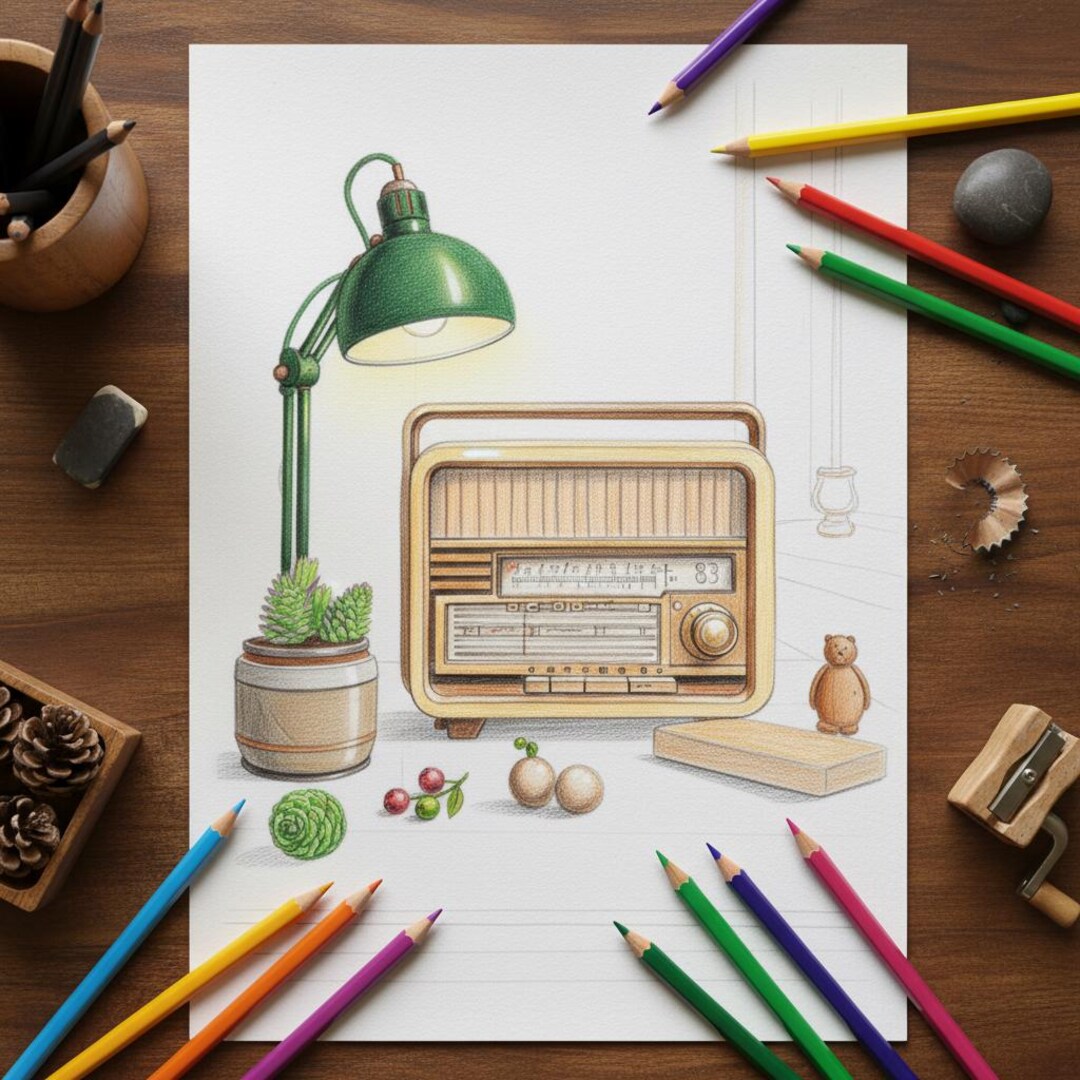 Vintage Radio Coloring Page: Retro Desk Scene (digital Download) - Etsy ...
