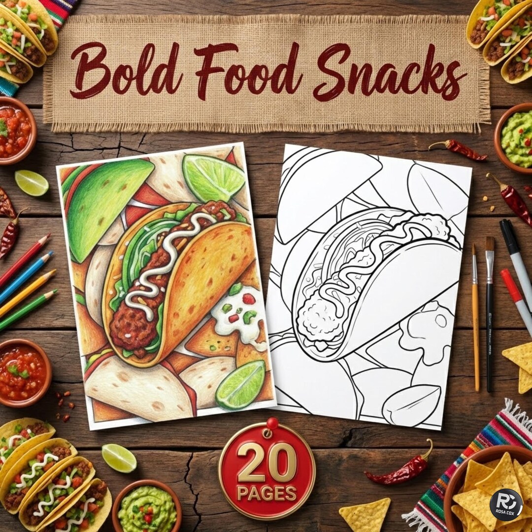 Bold Food Snacks Coloring Pages, Adult Coloring Pages, Fun Instant ...