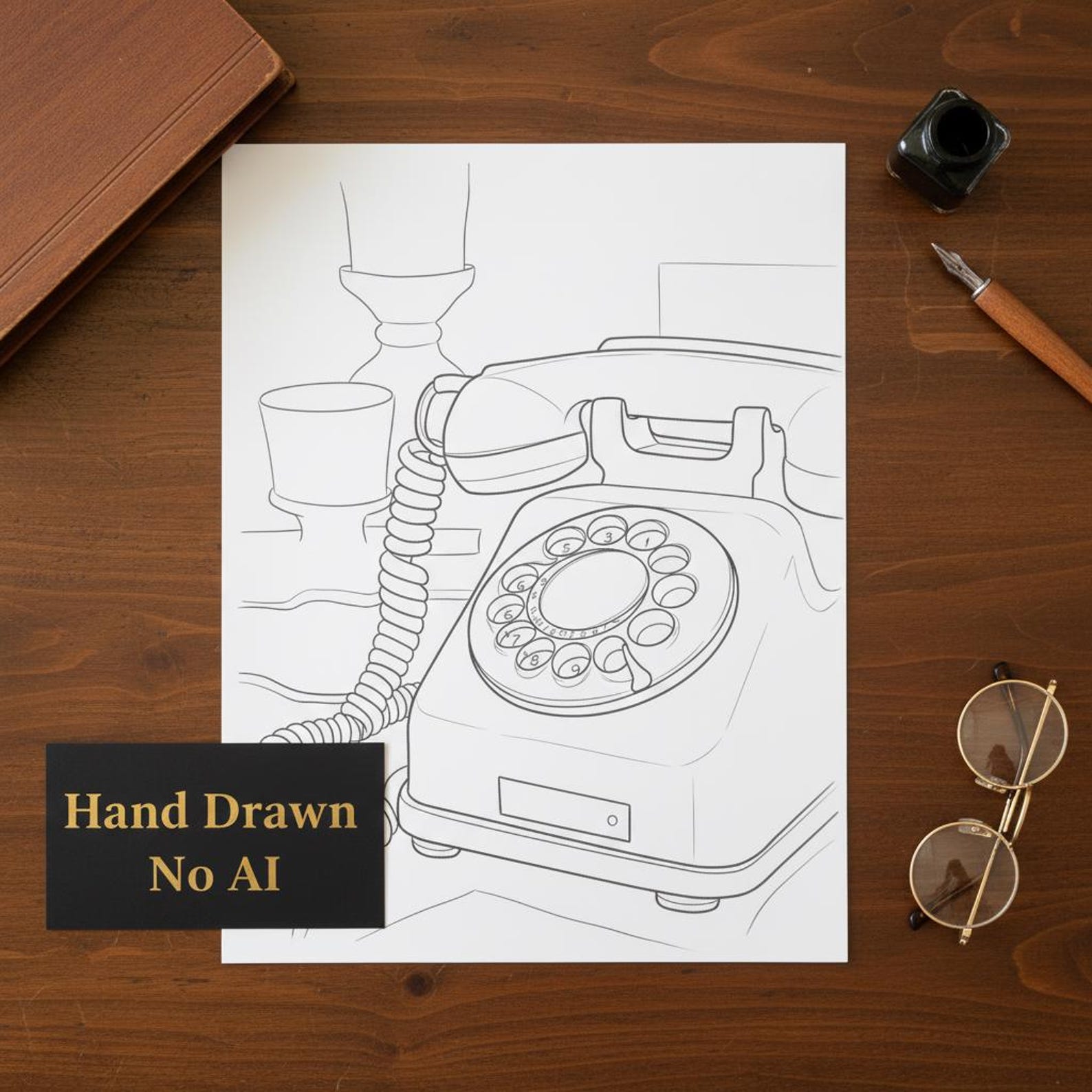 Vintage Rotary Phone Coloring Page, Detailed Nostalgic Art (PNG & PDF ...
