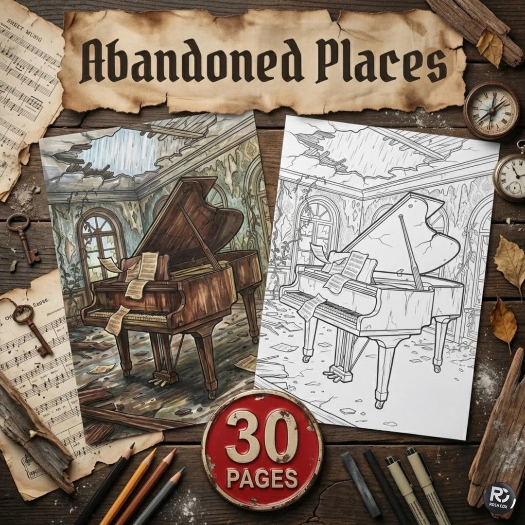 Abandoned Places Coloring Pages | Urban Decay Grayscale Art | Overgrown ...