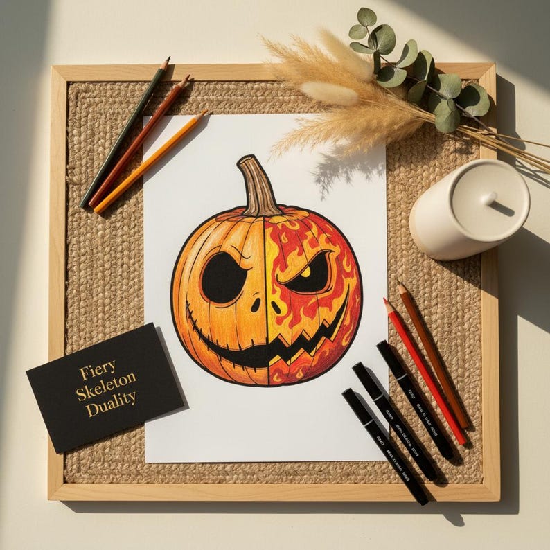 Dual Face Jack O Lantern Coloring Page, Halloween Pumpkin Art (PNG, PDF ...
