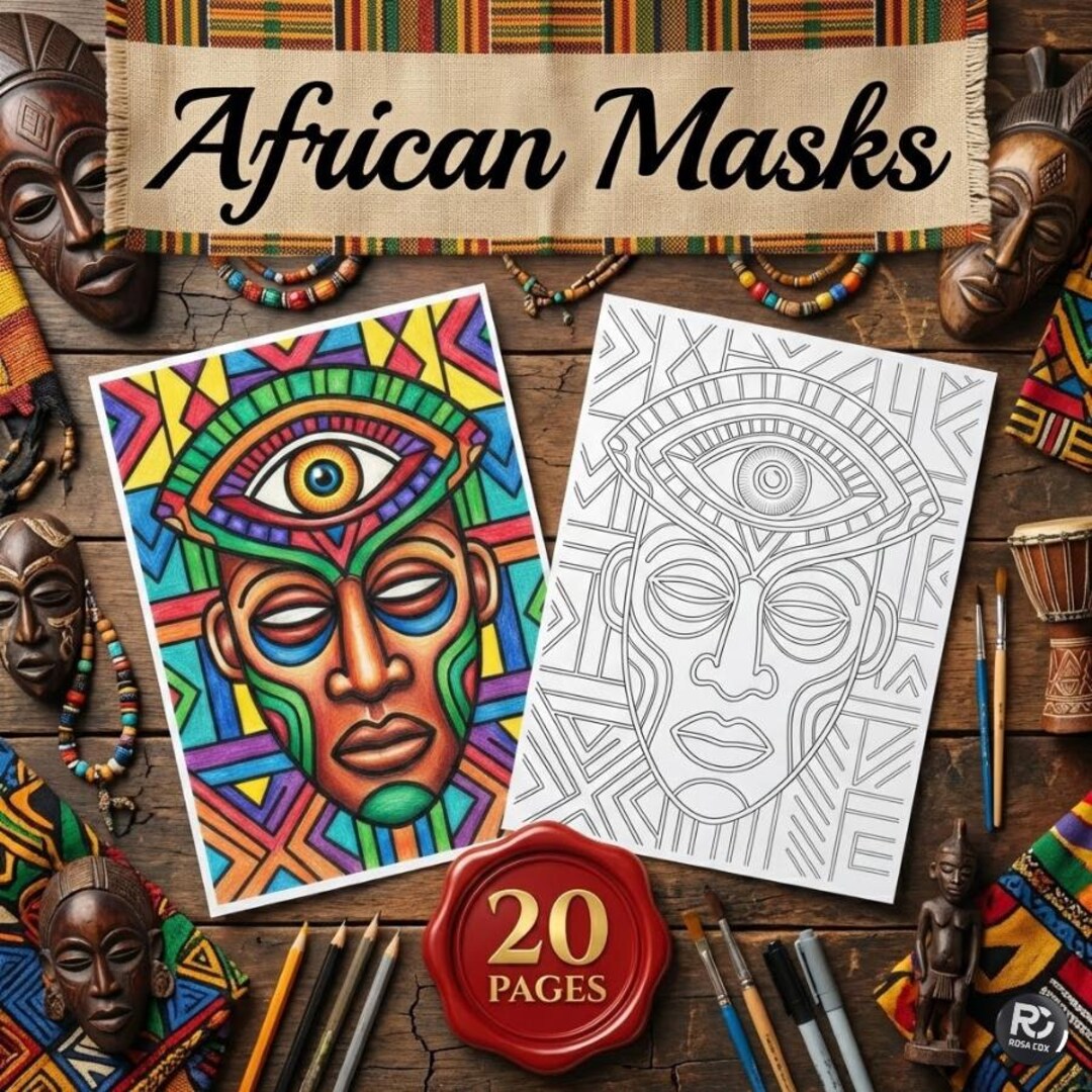 African Masks Adult Coloring Pages, Printable Cultural Art Collection ...