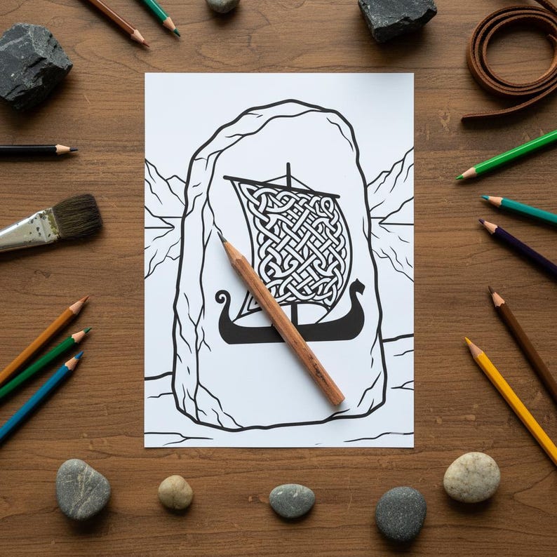 Viking Runestones Coloring Pages for Adults - Norse Mythology, Ancient ...