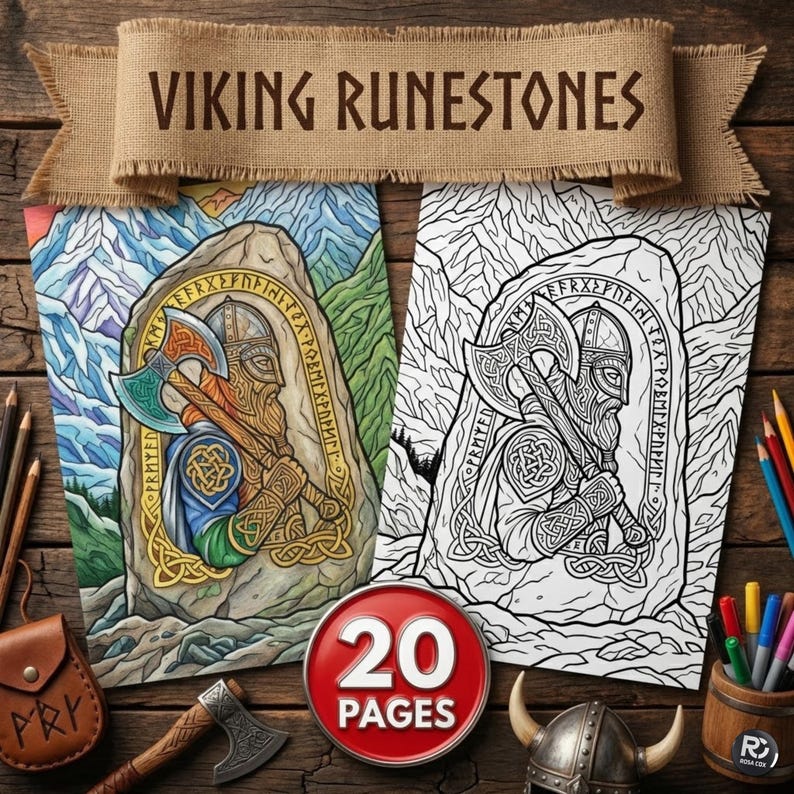 Viking Runestones Coloring Pages for Adults - Norse Mythology, Ancient ...