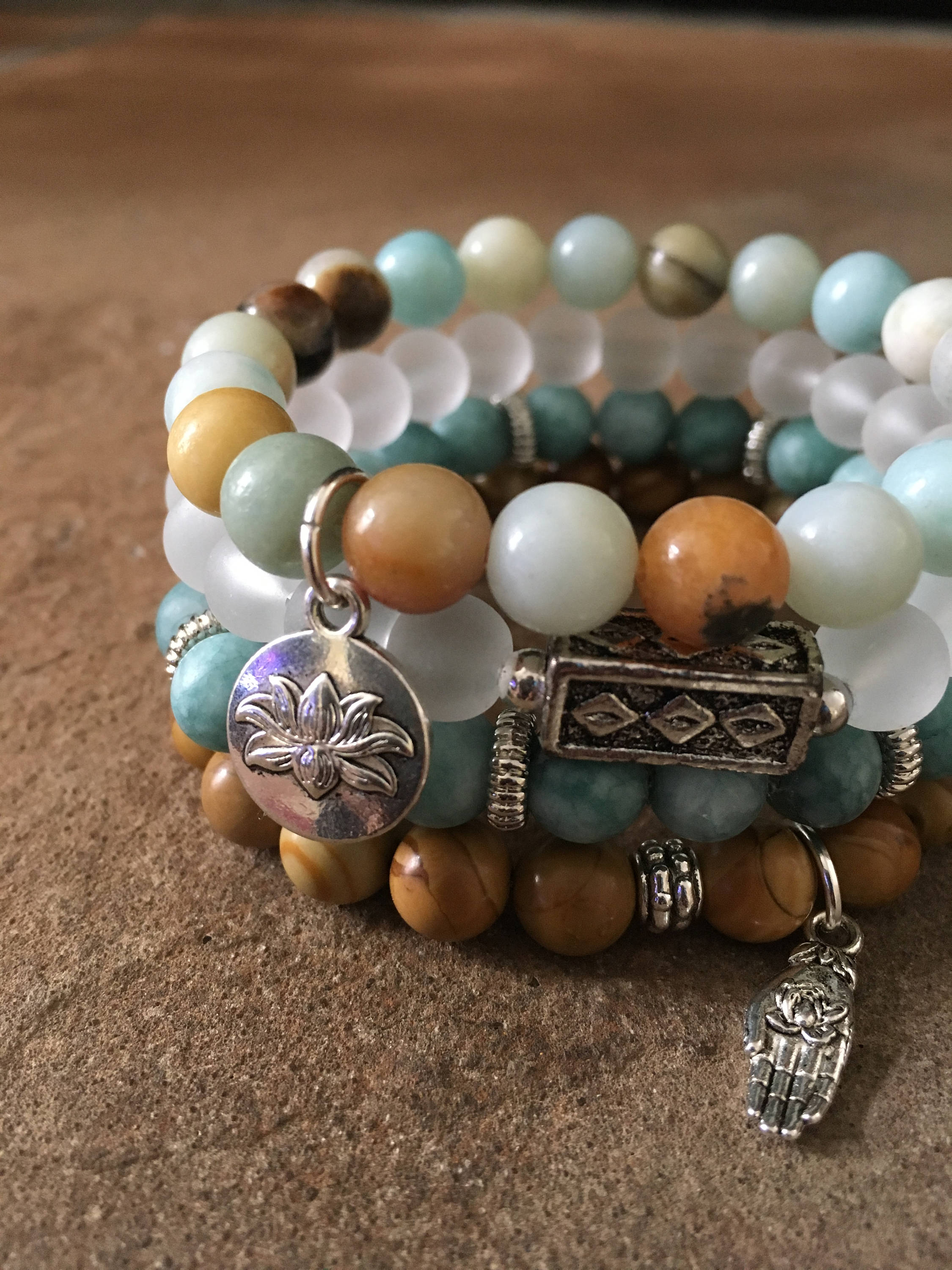 Zen Gemstone Bracelets-beaded-bracelet Set-stretch-bohemian | Etsy