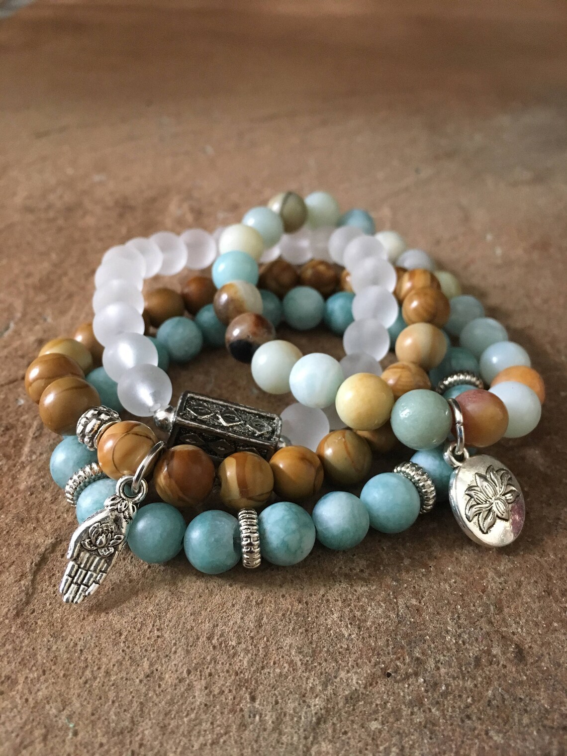 Zen Gemstone Bracelets-beaded-bracelet Set-stretch-bohemian - Etsy