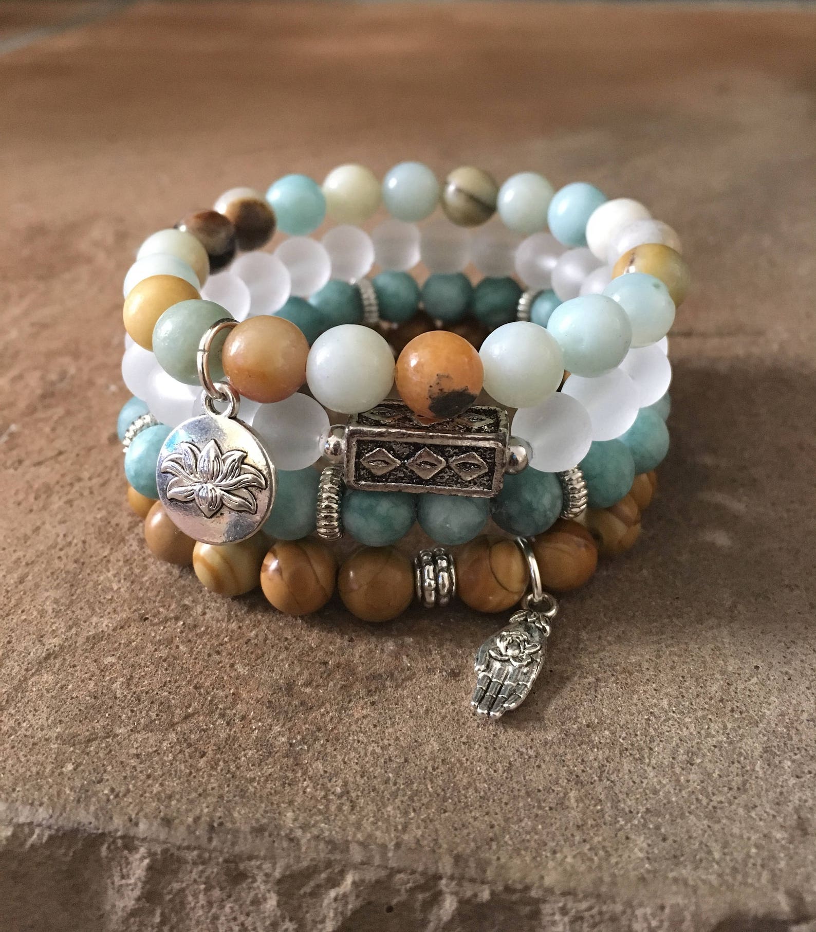 Zen Gemstone Bracelets-beaded-bracelet Set-stretch-bohemian - Etsy