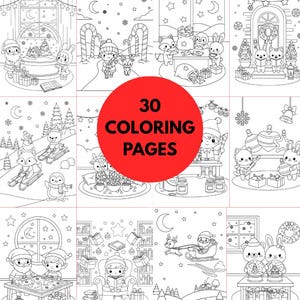 Cute Cozy Christmas Kids Coloring Book Printable | Kawaii Holiday ...