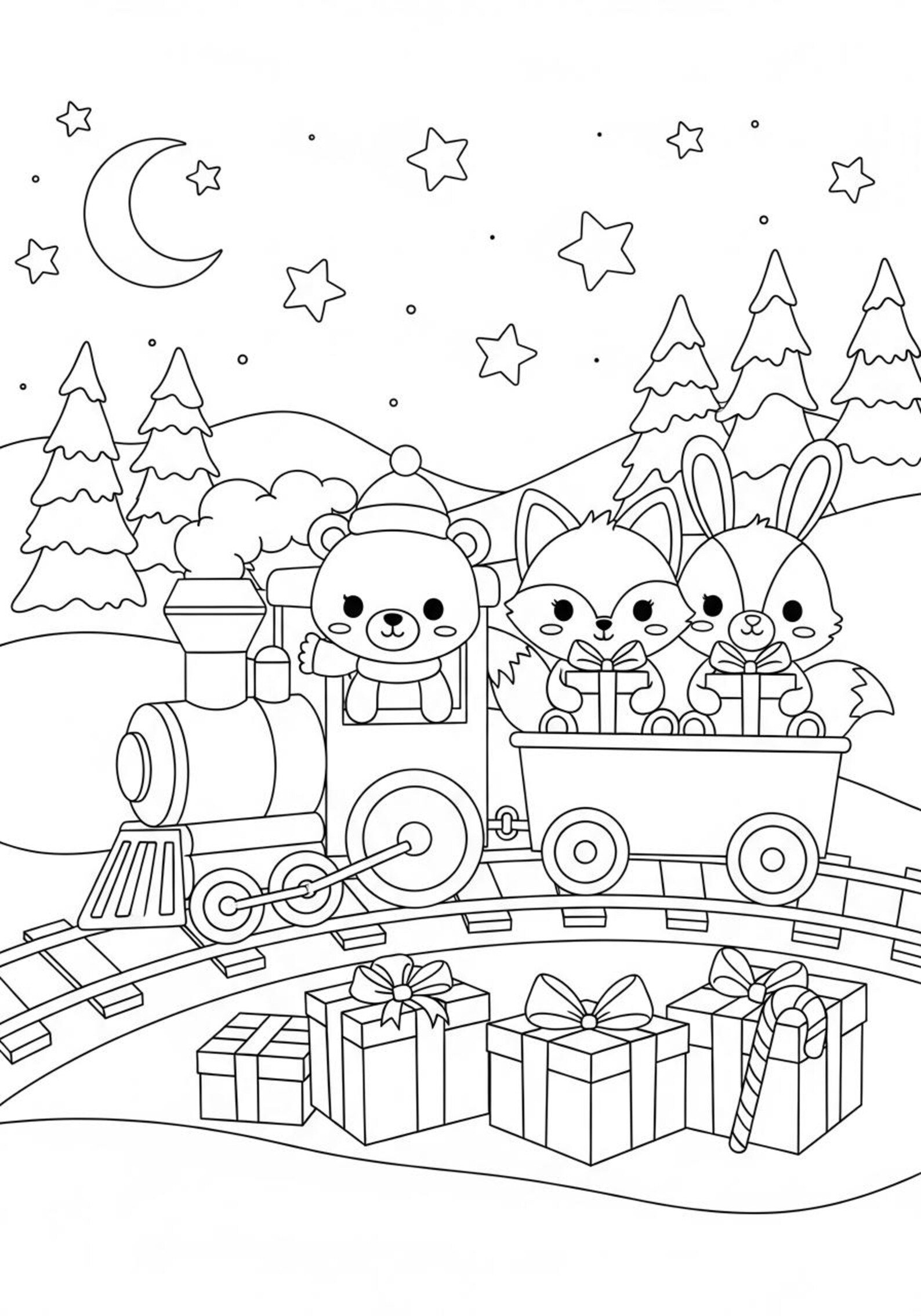Cute Cozy Christmas Kids Coloring Book Printable | Kawaii Holiday ...