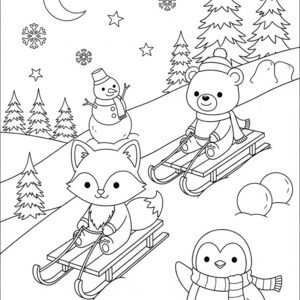 Cute Cozy Christmas Kids Coloring Book Printable | Kawaii Holiday ...