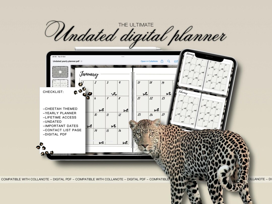 Digital Undated Annual Planner | Cheetah Themed | Pdf Version - Etsy