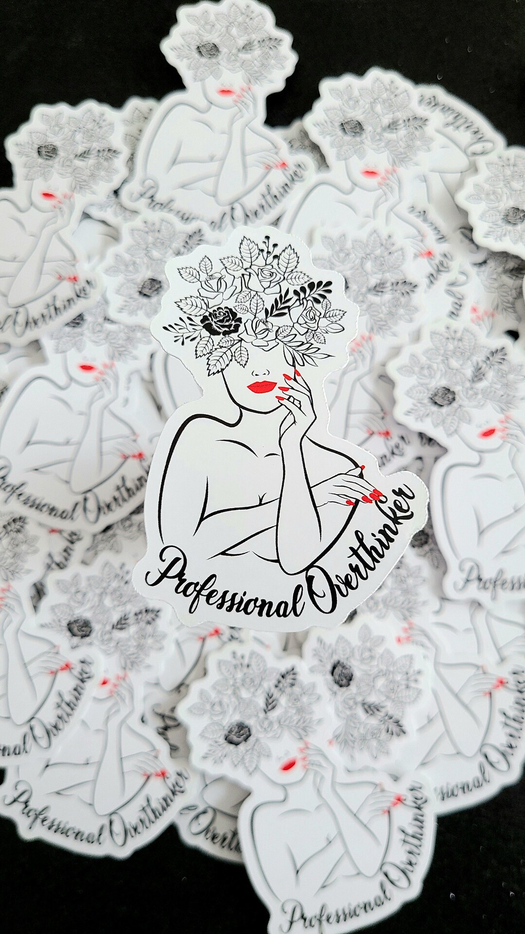 Professional Overthinker Floral Girl Line Art Vinyl Sticker - Etsy