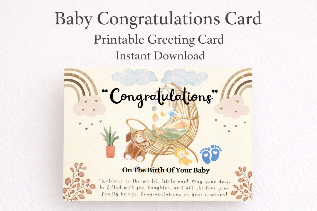 Baby Congratulations Card | Newborn Welcome Message (printable Download ...