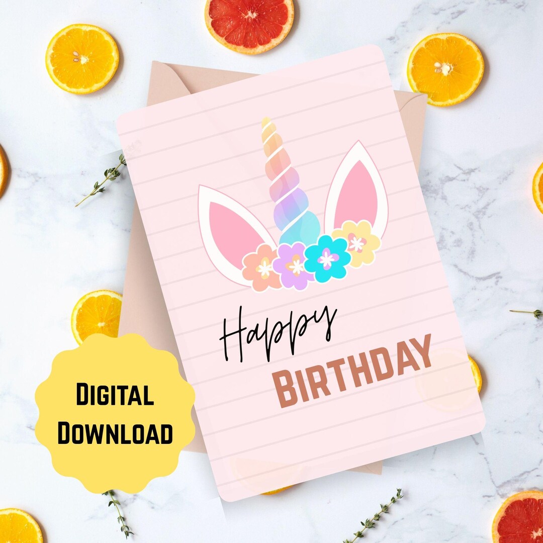 Unicorn Birthday Card: Printable A4 (digital Download) - Etsy