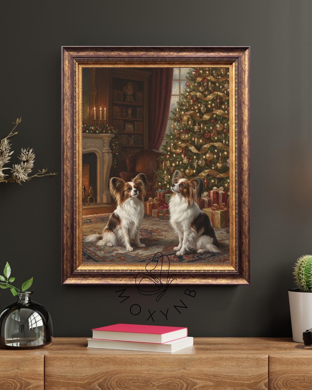 Ralph Lauren Style Papillon Dog Christmas Portrait | Digital Download ...