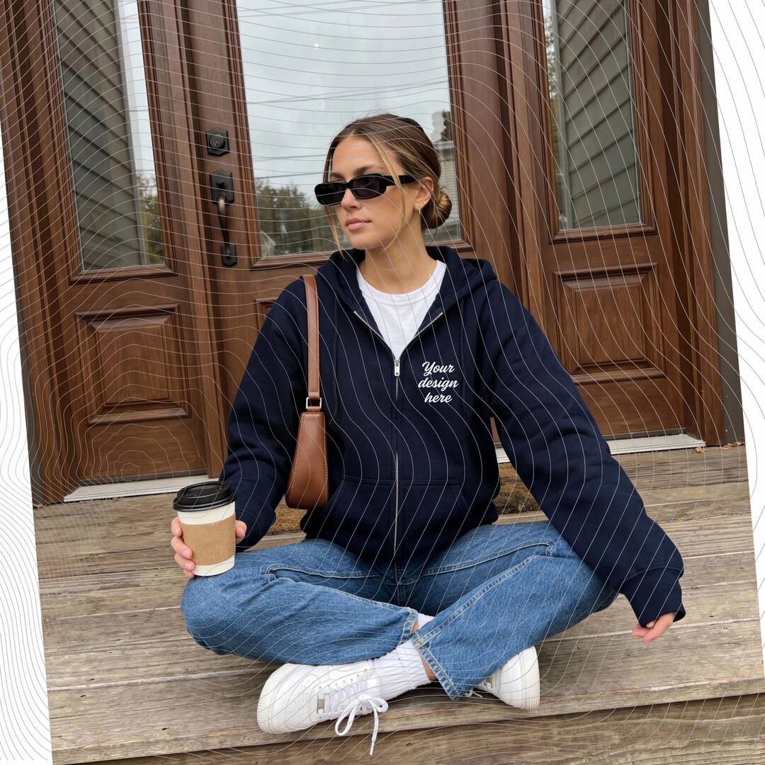 Navy Gildan 18600 Zip Hoodie Mockup, Zip up Hoodie Mockup, Blank Hoodie ...