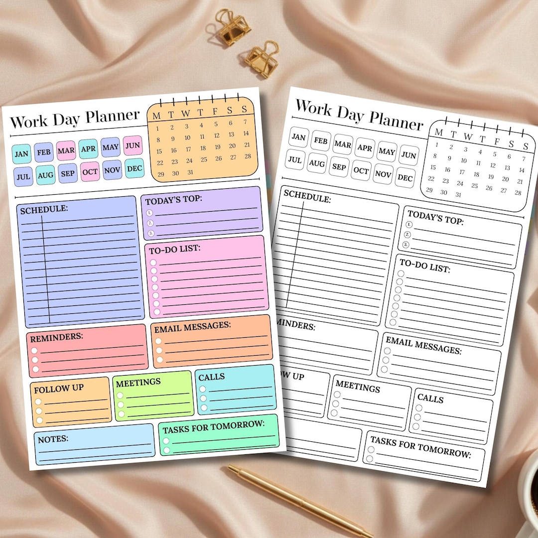 Editable Work Planner Printable, Daily Work Day Schedule Template ...