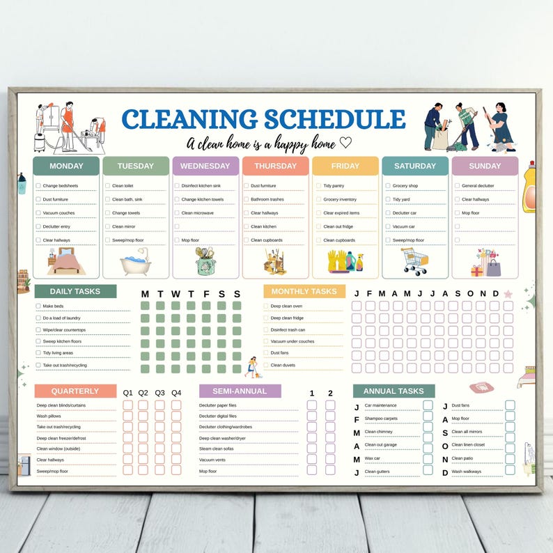 Editable Cleaning Schedule Checklist Canva Template, Daily Weekly ...