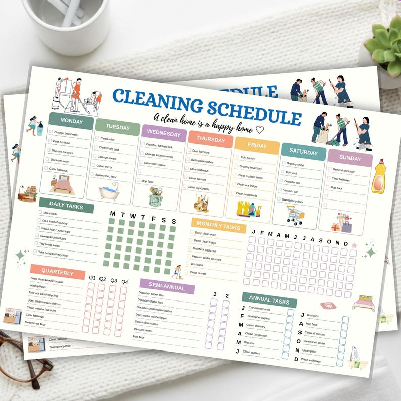 Editable Cleaning Schedule Checklist Canva Template, Daily Weekly ...